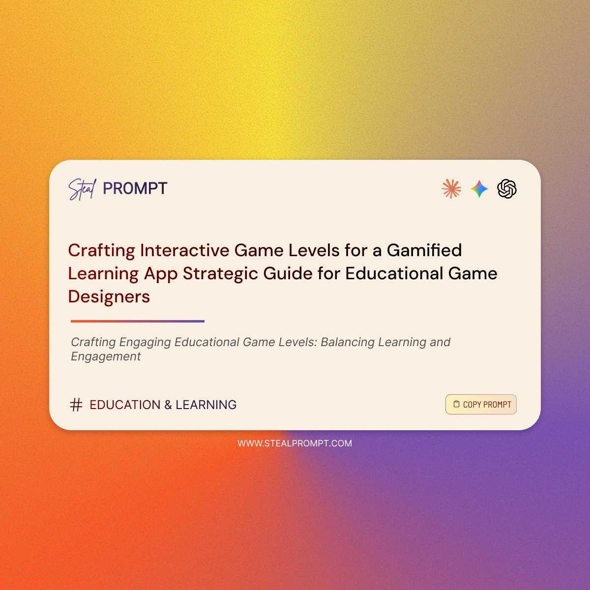 Create engaging game levels that boost learning outcomes | ChatGPT Prompt